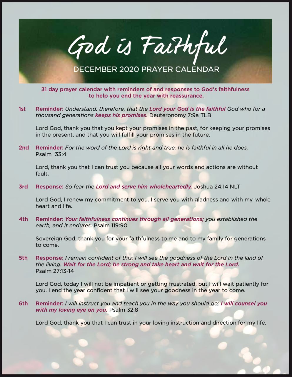 December 2020 Prayer Calendar - Rachel Britton
